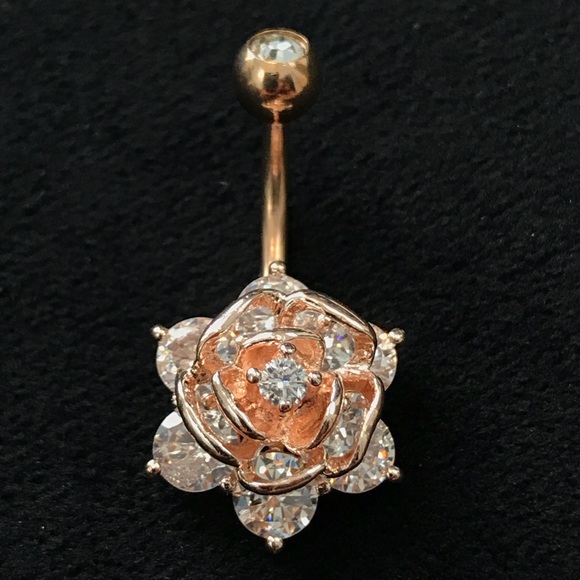 Jewelry | Rosegold Rose Rhinestones Belly Button Ring | Poshmark